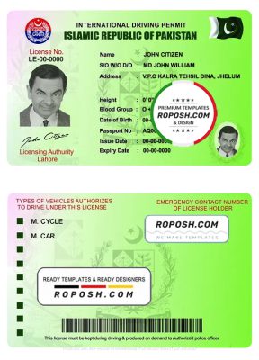 Pakistan international driving permit template in PSD format, fully ...