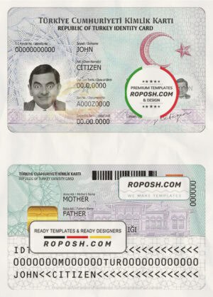 Turkey ID template in PSD format, fully editable, with all fonts | roposh