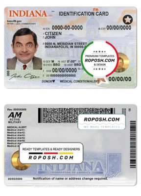 USA Indiana state ID template in PSD format, fully editable | roposh