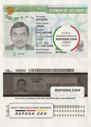 USA green card, permanent resident card template in PSD format, fully ...