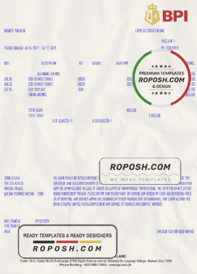Philippines Bank of the Philippine Islands (BPI) bank statement ...