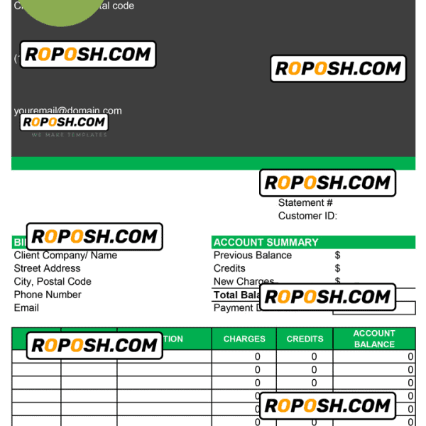 bank account statement sample, Excel and PDF format | roposh