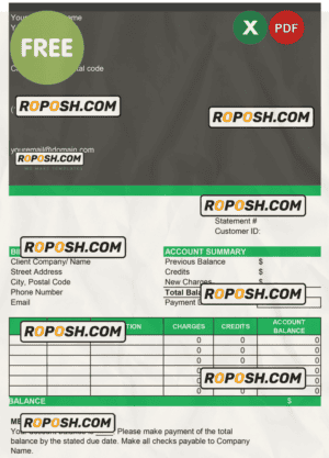 bank account statement sample, Excel and PDF format | roposh