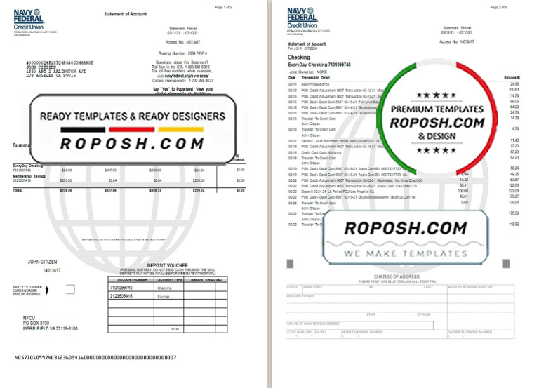 USA Navy Federal Union bank statement template in Excel and PDF format ...