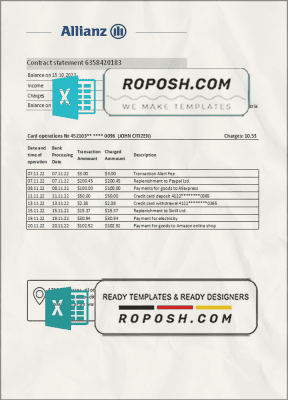 Austria Allianz Investment bank statement template in Excel and PDF ...