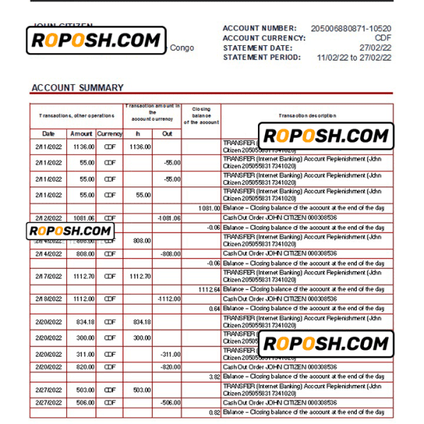 Congo Credit du Congo bank statement Excel and PDF template (AutoSum ...