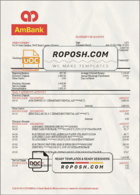 Malaysia AmBank bank statement template in Word and PDF format | roposh
