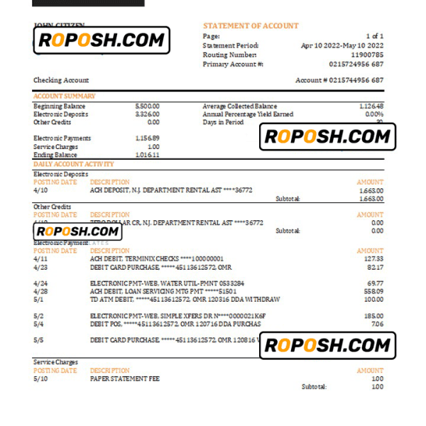 Oman Sohar International bank statement Excel and PDF template | roposh