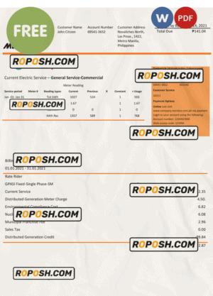 United Arab Emirates Dubai Green utility bill template in Word and PDF ...