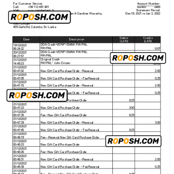Sri Lanka People’s Bank statement, Excel and PDF template | roposh