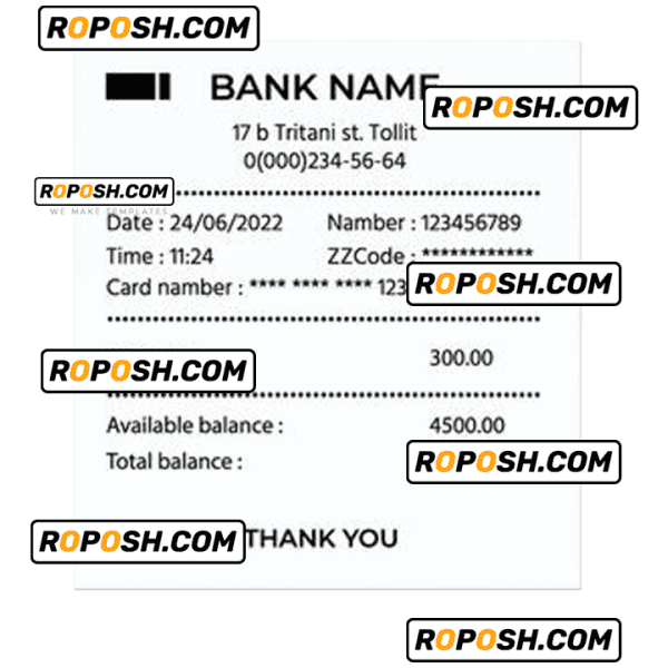 BANK payment receipt PSD template | roposh