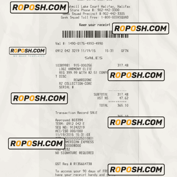 BEST BUY payment receipt PSD template | roposh