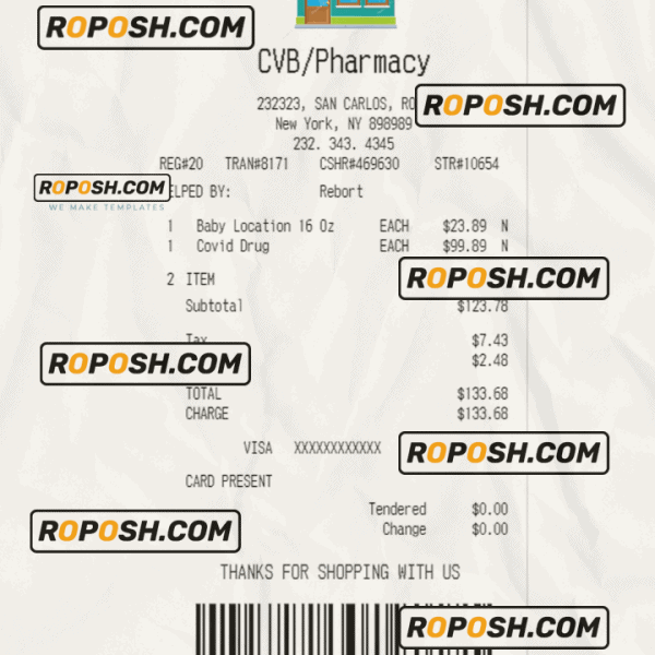 CVB PHARMACY receipt template PSD template | roposh