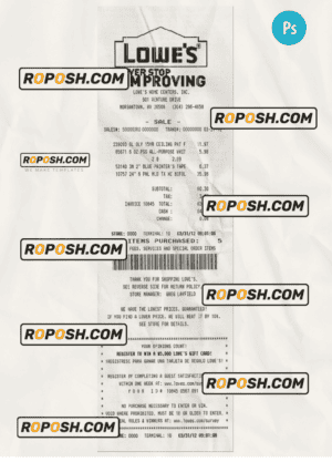 LOWES payment receipt PSD template | roposh