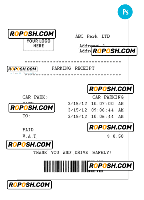 PARKING receipt sample PSD template | roposh
