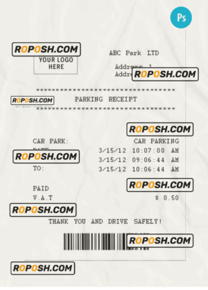 PARKING receipt sample PSD template | roposh