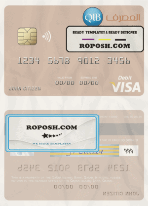 Qatar Islamic Bank visa debit card, fully editable template in PSD ...
