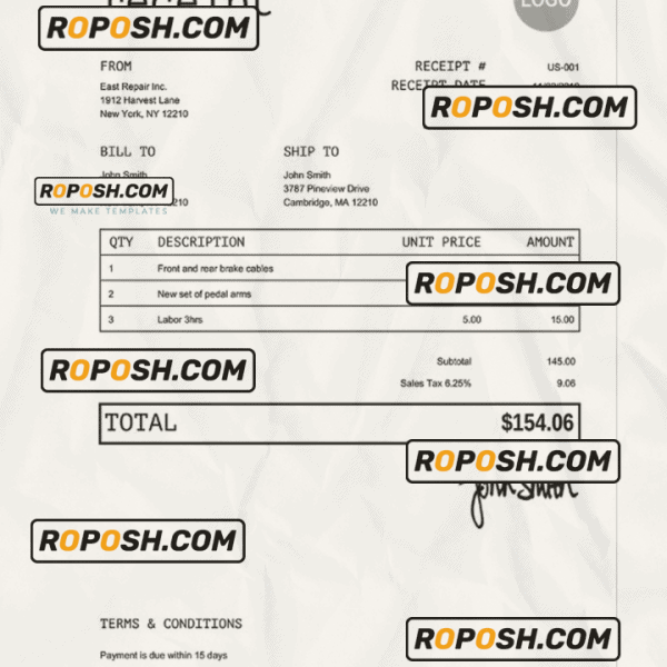 RECEIPT template PSD template | roposh