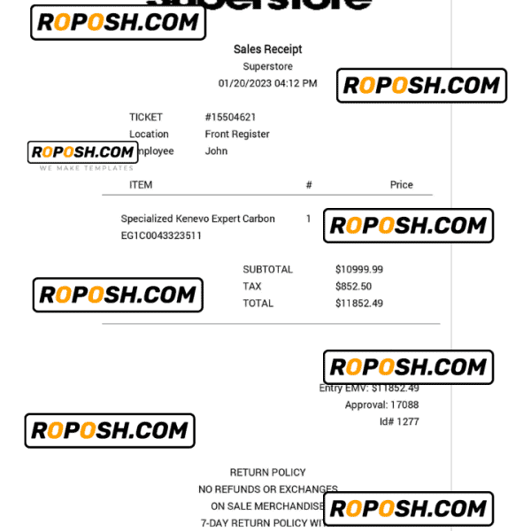 SUPERSTORE payment receipt PSD template | roposh