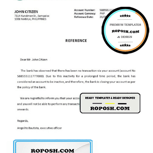 Philippines Landbank bank account closure reference letter template in Word and PDF format | roposh