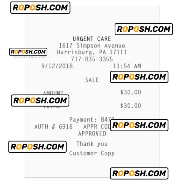 URGENT CARE payment receipt PSD template | roposh