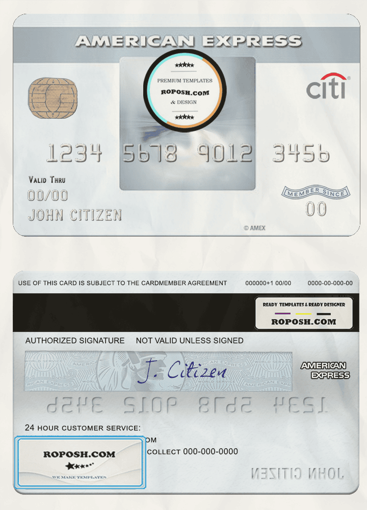 USA Citibank AMEX everyday® credit card template in PSD format, fully ...