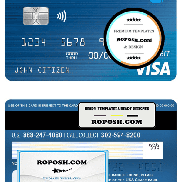 USA Chase bank Visa Debit Card template in PSD format, fully editable ...
