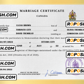 Canada marriage certificate PSD template, fully editable | roposh