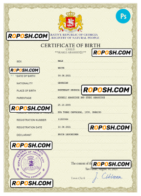 Georgia vital record birth certificate PSD template | roposh