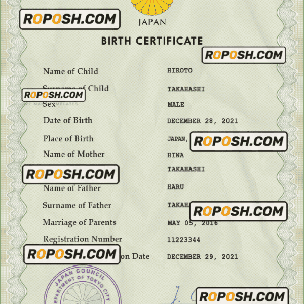 Japan vital record birth certificate PSD template | roposh