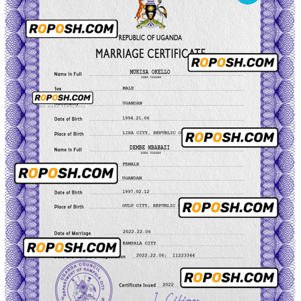 Uganda marriage certificate PSD template, completely editable | roposh
