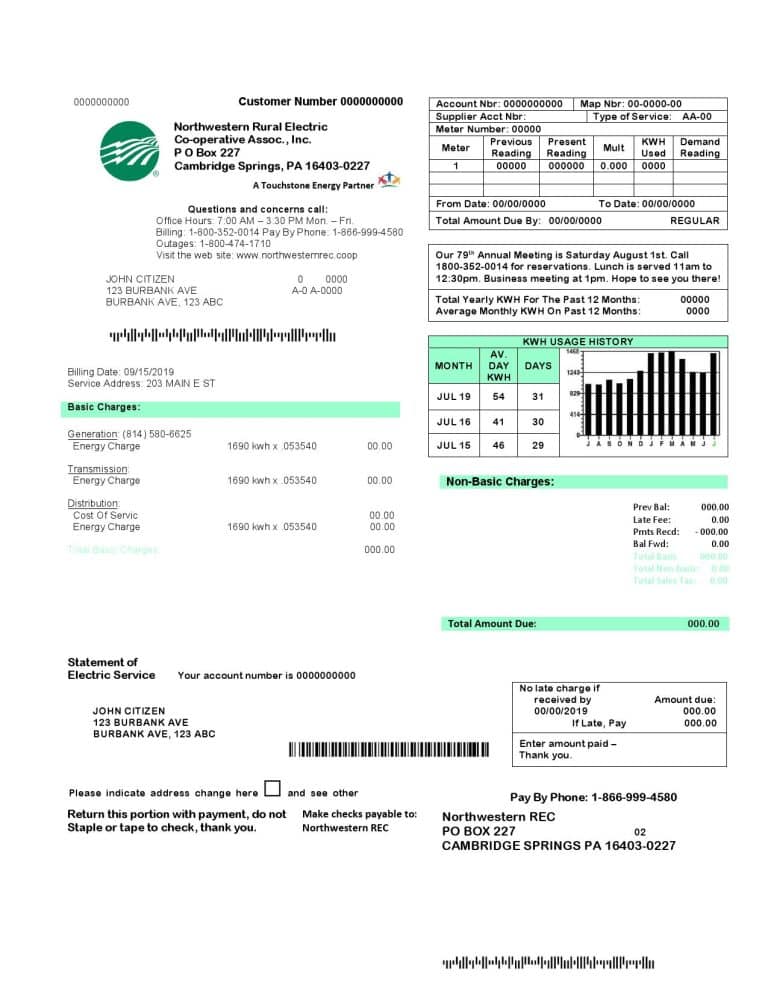 USA Northwestern Rural Electric Utility Bill PSD Template | roposh