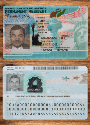 USA green card, permanent resident card template in PSD format, fully ...