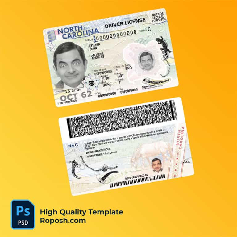 North Carolina driver license psd template | roposh