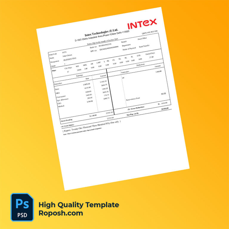 ntex Technologies (I) Ltd payslip word and pdf template | roposh