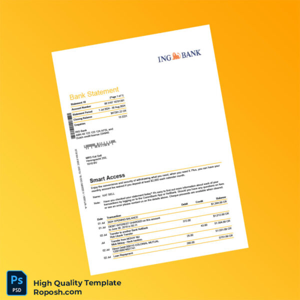 Australia ING Bank Bank Statement Template in Word and PDF formats 2 ...