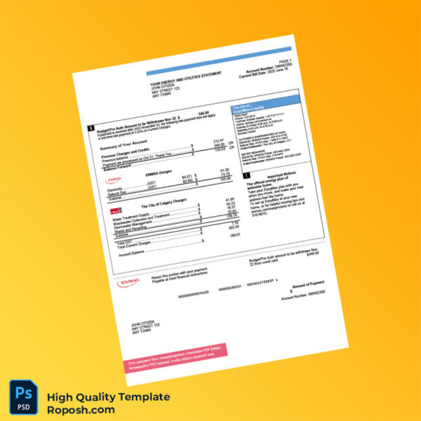 Canada ENMAX Editable Utility Bill Template in Word and PDF formats ...