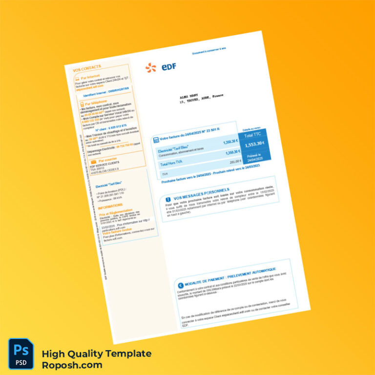 France EDF Editable Electricity Bill Template in Word and PDF formats ...