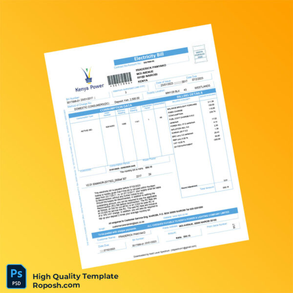 Kenya KPLC Editable Electricity Bill Template in Word and PDF formats 2 ...