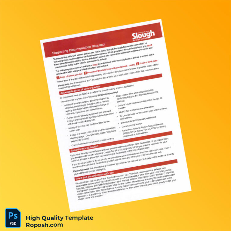 UK Slough Borough Council Editable Supporting Documentation in Year ...