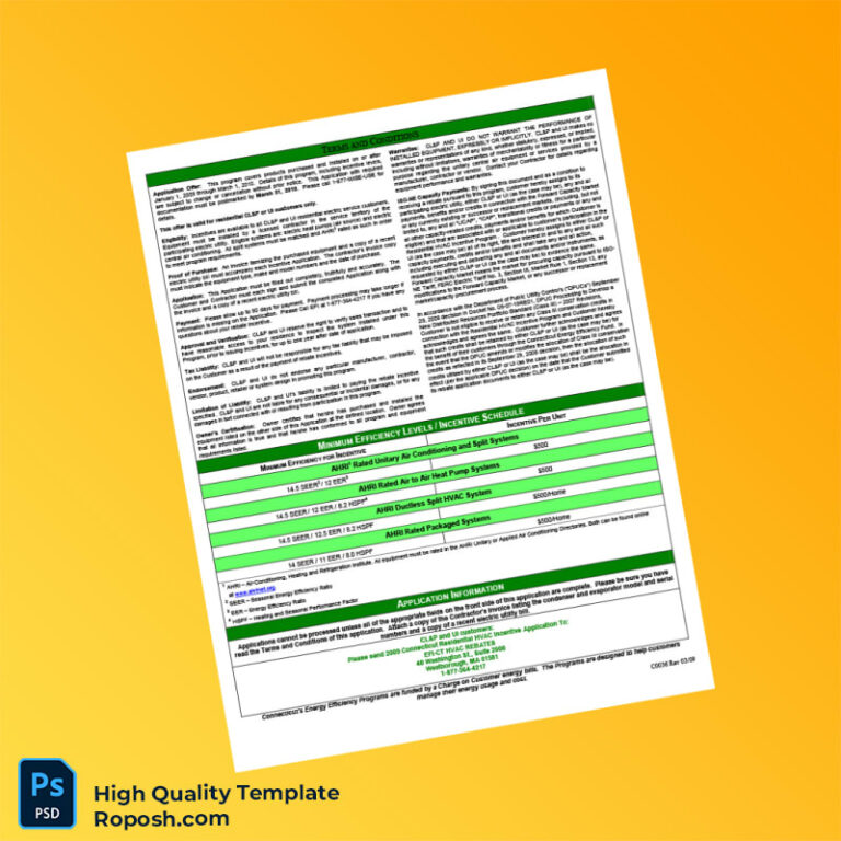 USA Connecticut Light Power Editable HVAC Incentive Application ...
