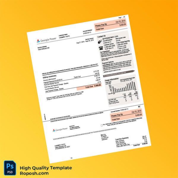 USA Georgia Power Editable Utility Bill Template in Word and PDF ...