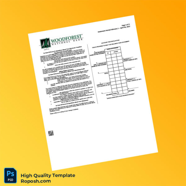 USA Woodforest Personal Checking Statement Template in Word and PDF ...