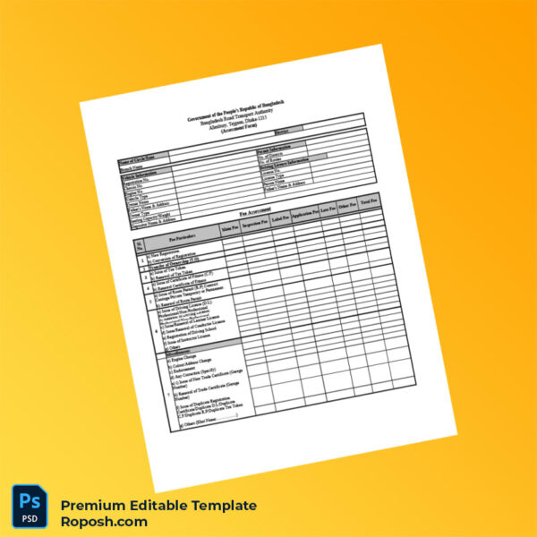 Customizable Bangladesh Road Transport Authority Assessment Form ...
