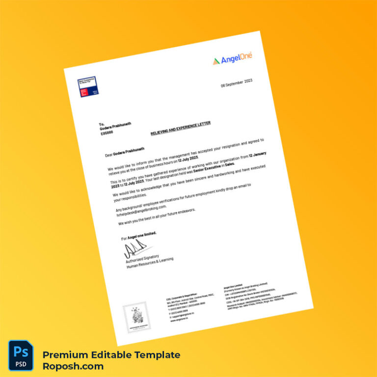 Customizable India Angel One Limited Employment Verification Letter ...