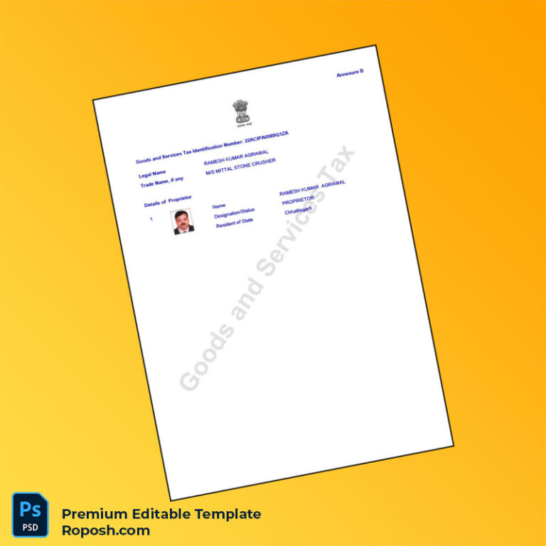 Customizable India Assistant Commissioner of State Tax GST Registration ...