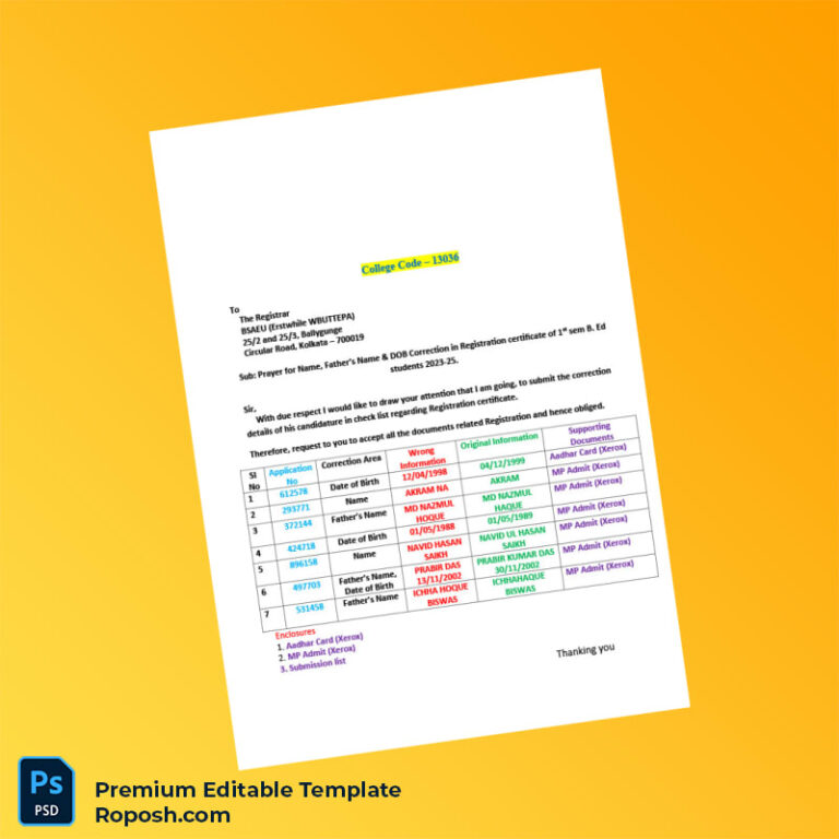 India BSAEU Editable Prayer for Name Correction in Registration ...