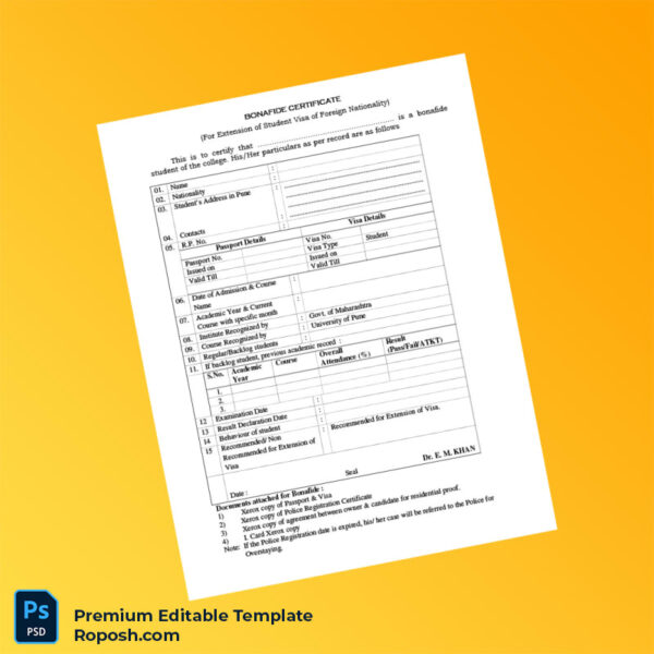 Customizable India Bonafide Certificate Editable Word & PDF Template ...