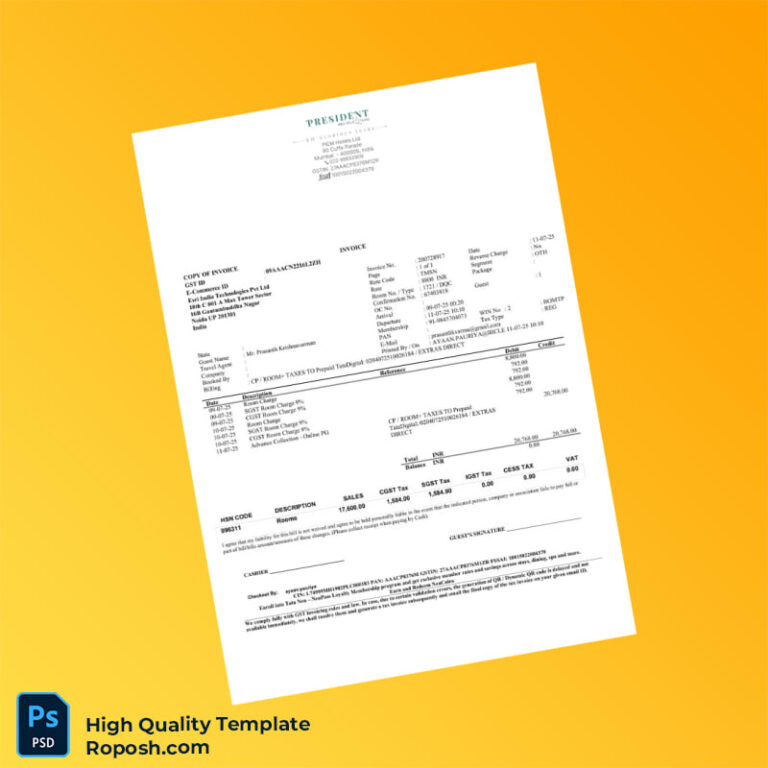 India Esri India Technologies Pvt Ltd Invoice Template in Word and PDF formats | roposh