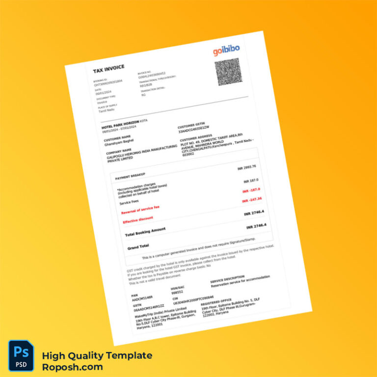 India Galipoglu Hidromas India Manufacturing Private Limited Tax Invoice Template in Word and ...